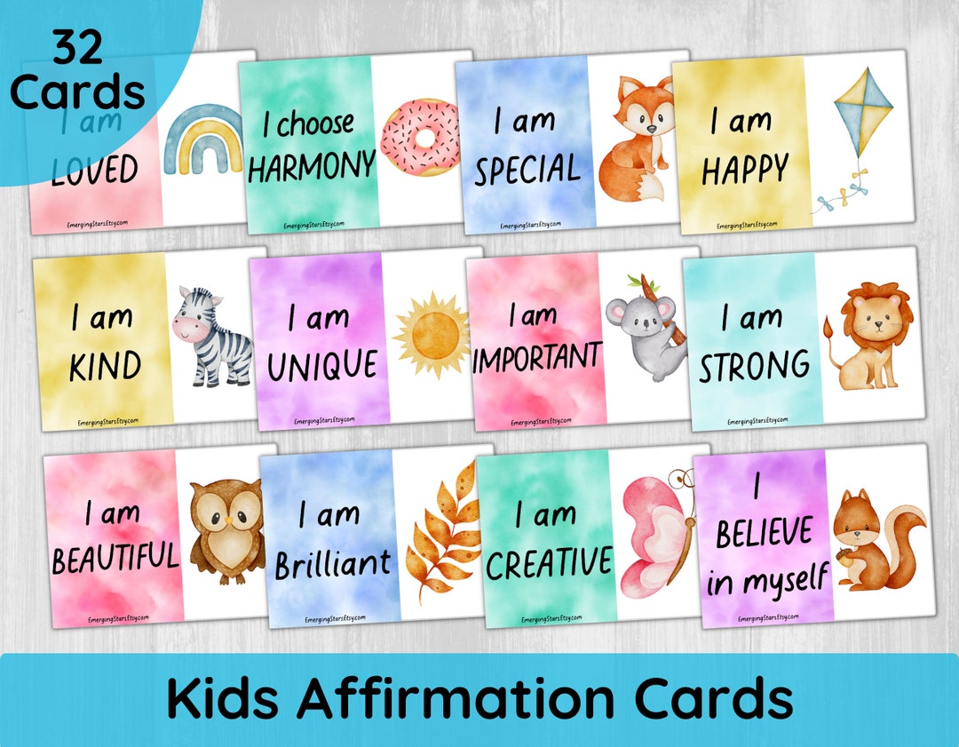 Positive Kids Affirmation Cards Children's Cute - Etsy