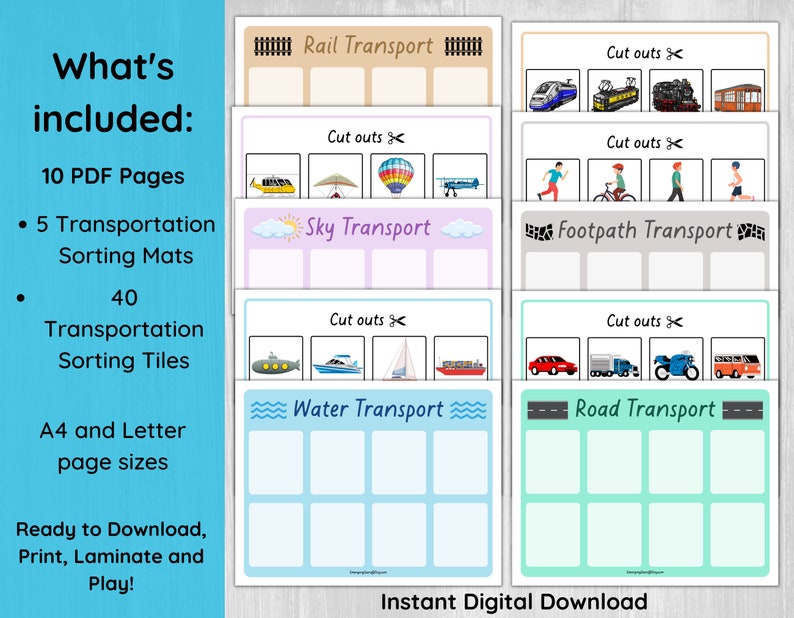 Toddler Transportation Sorting Activity, Printable Land, Sea, Water ...