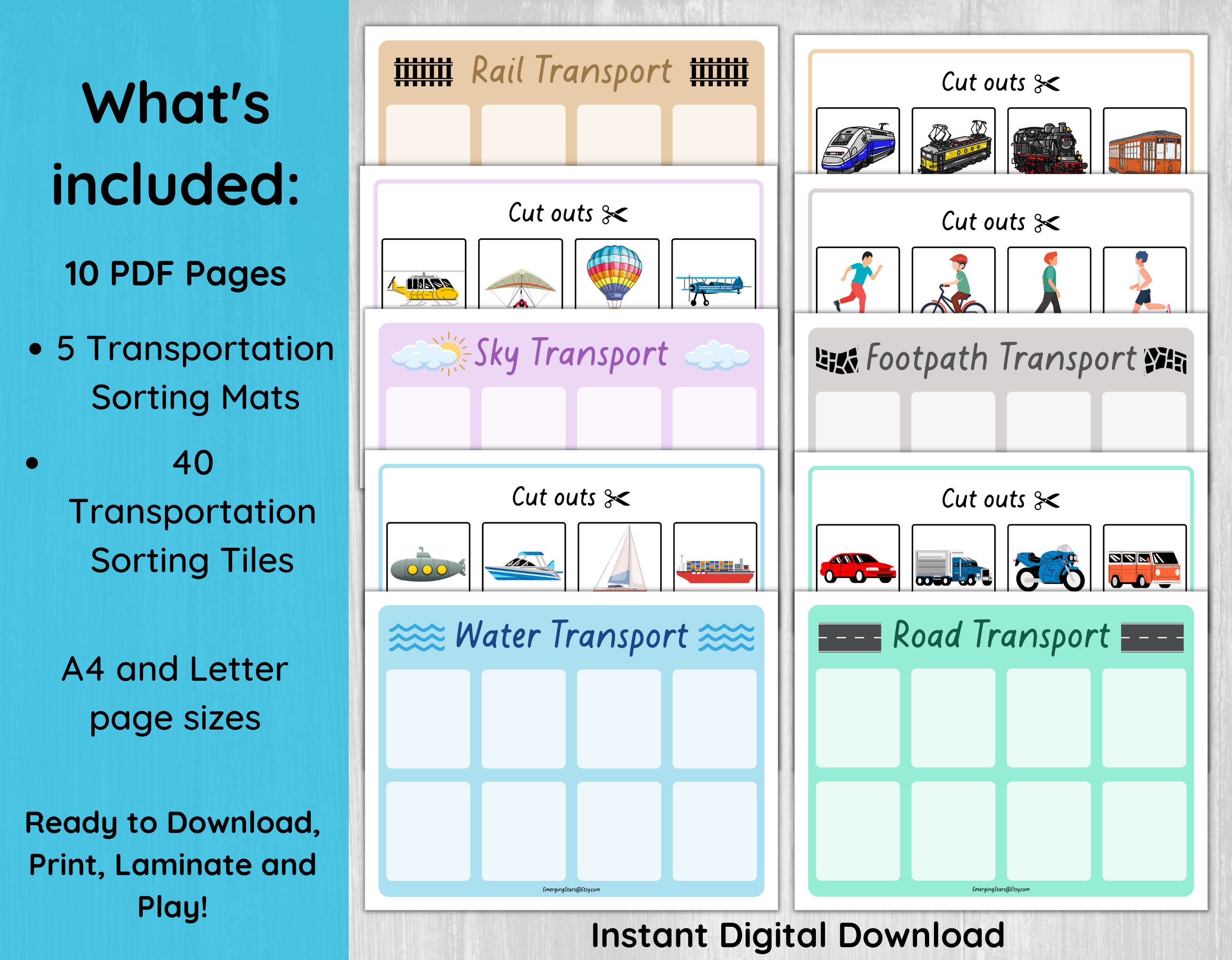 Toddler Transportation Sorting Activity, Printable Land, Sea, Water ...