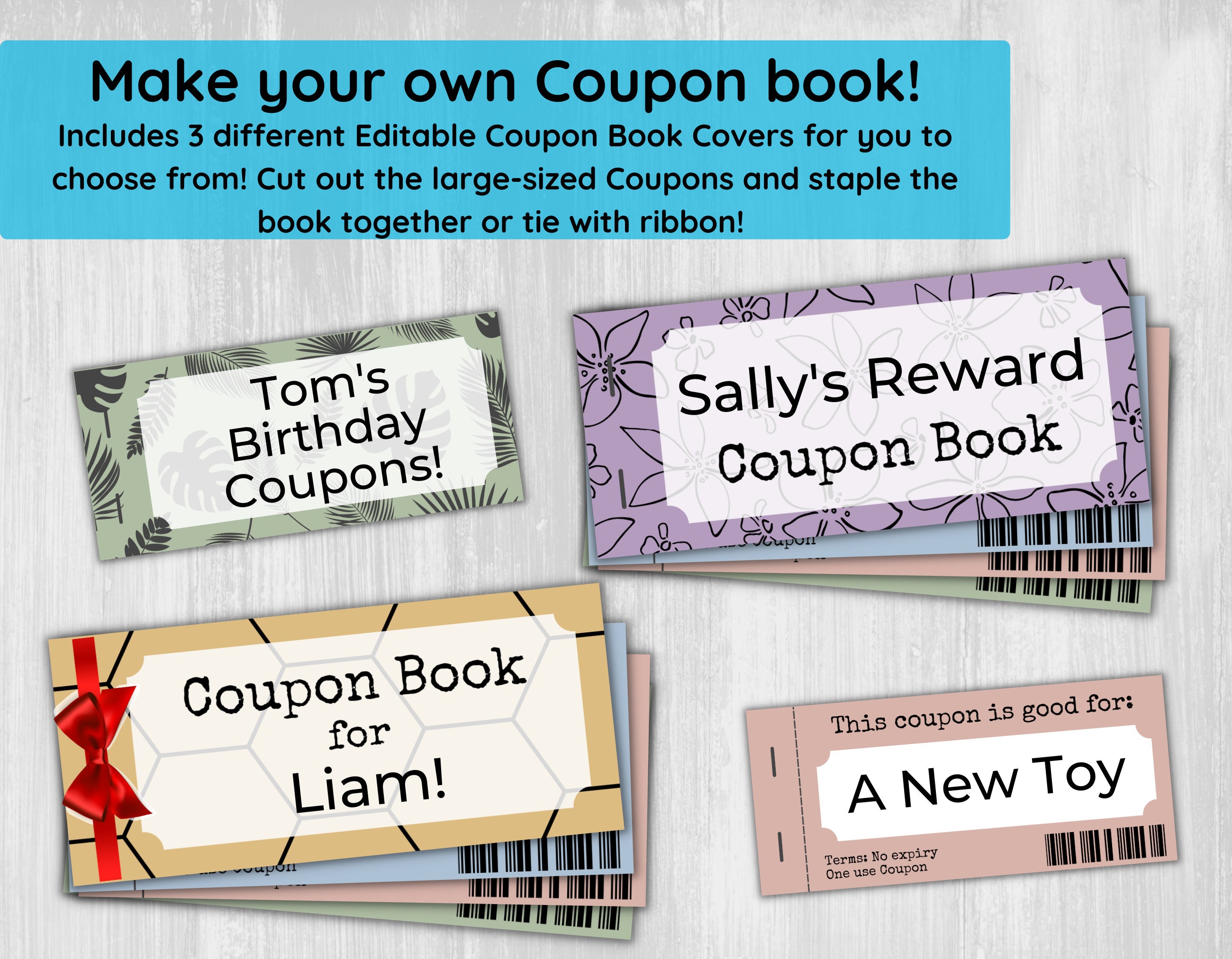 Editable Printable Coupon Book for Reward Systems, Coupon Template for ...