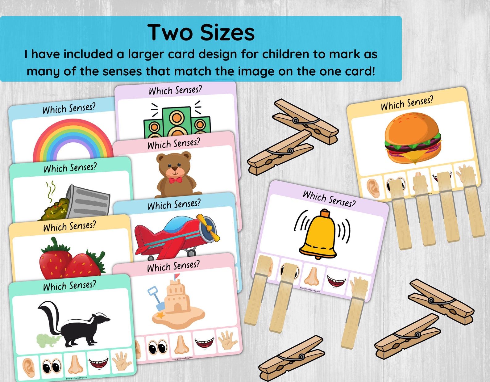Preschool 5 Senses Match and Clip Cards/ Toddler Five Senses Activity ...