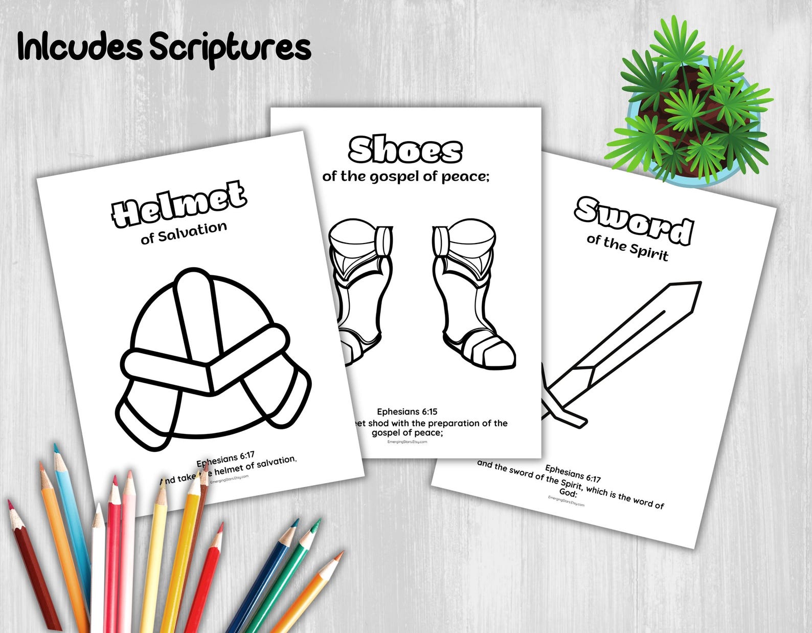 Armor of God Color in Pages for Kids, Christian Bible Verse Coloring ...