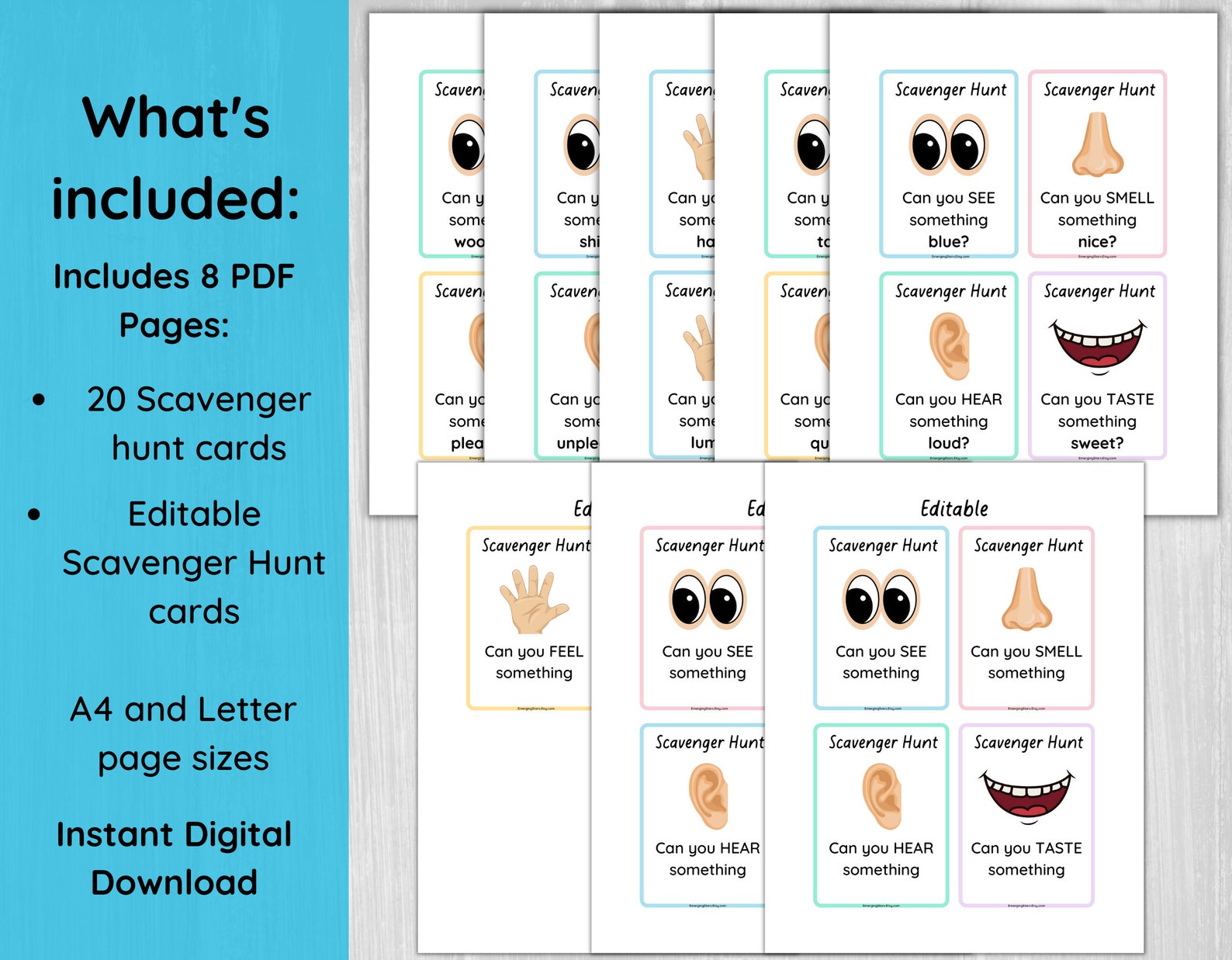 Toddler 5 Senses Scavenger Hunt Cards/ Preschool Five Senses Activity ...