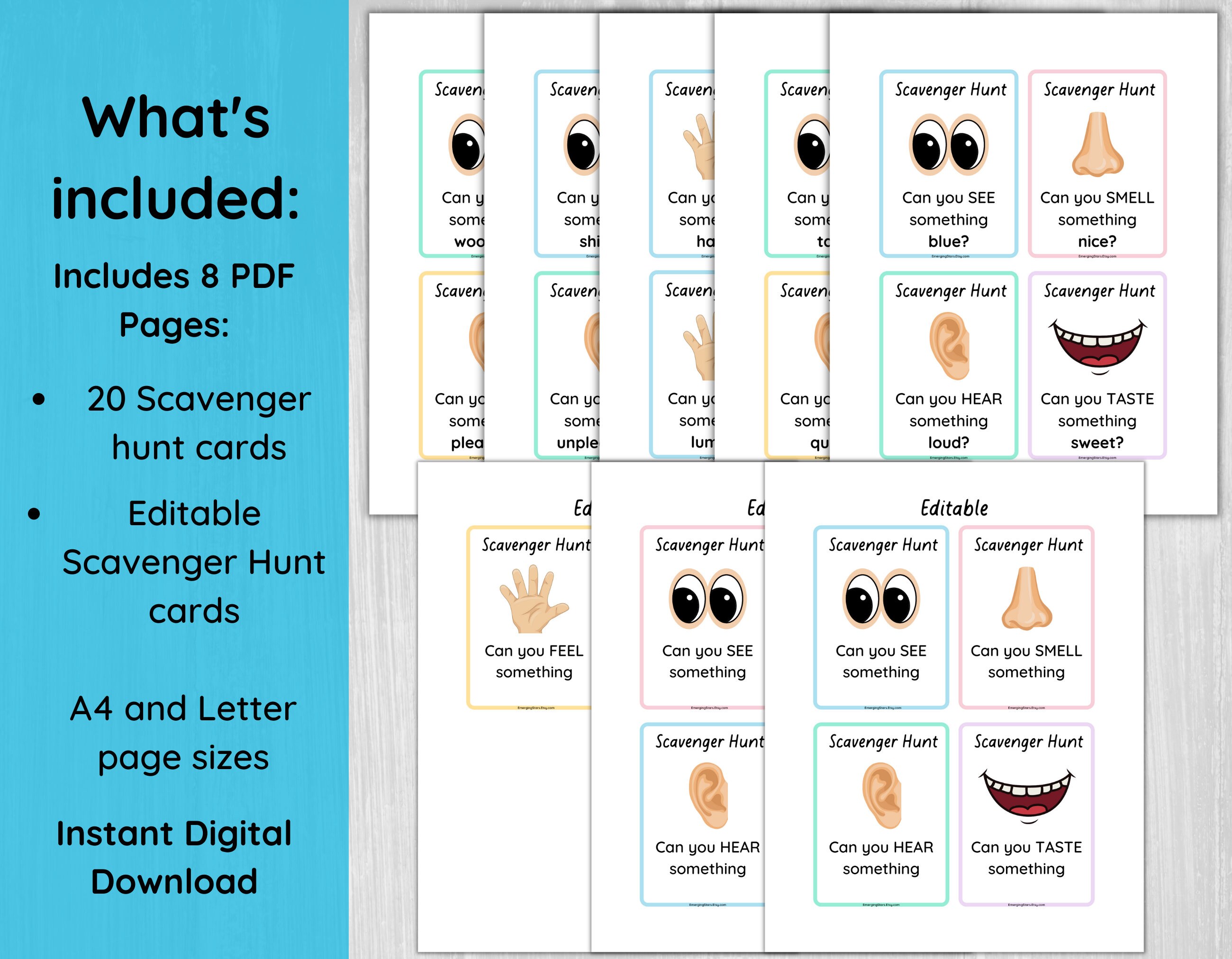 Toddler 5 Senses Scavenger Hunt Cards/ Preschool Five Senses Activity ...