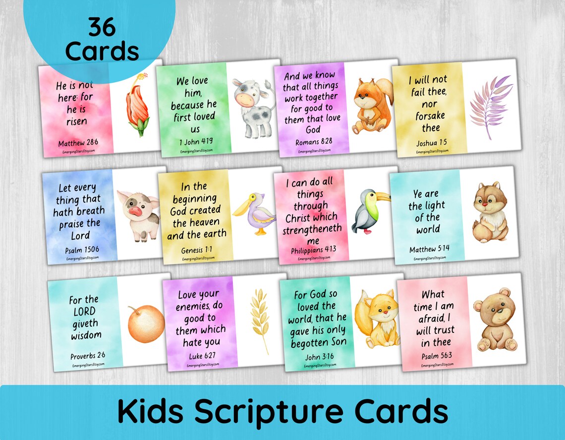 Kids Scripture Cards, Children's Bible Verse Cards, Memory Verse ...