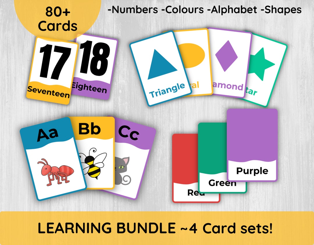 Flashcard Learning Bundle Alphabet, Number, Shapes and Colours Super ...