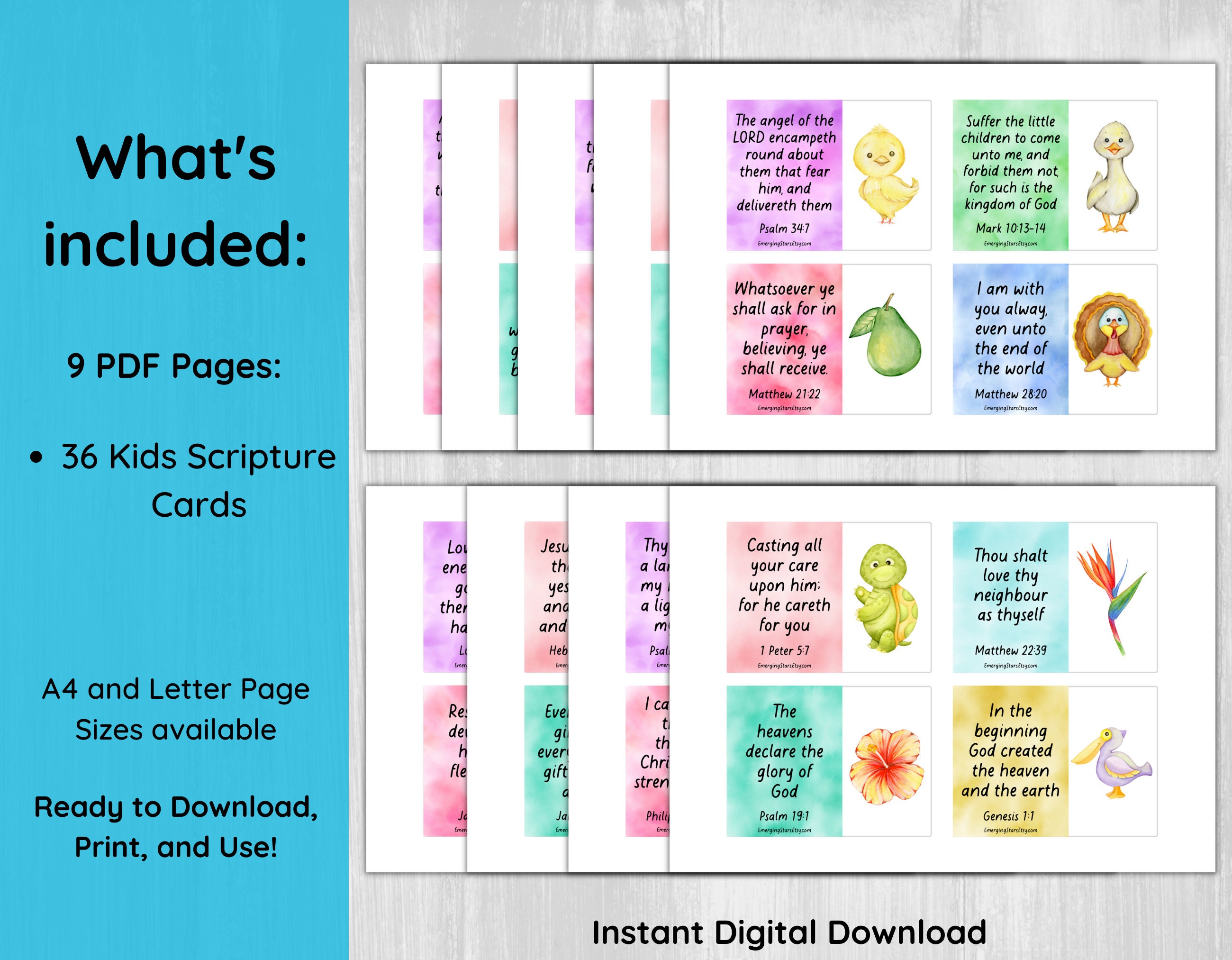 Kids Scripture Cards, Children's Bible Verse Cards, Memory Verse ...