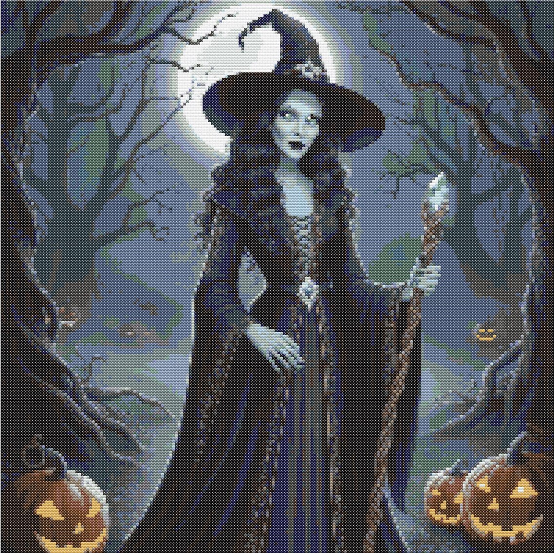 Halloween, Mystical Witch, Cross Stitch Pattern, Detailed Pattern ...
