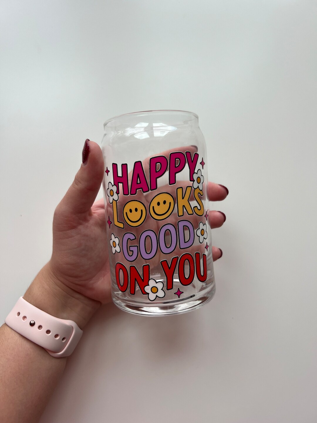 Happy Coffee Cup, Happy Glass Cup for Coffee, Cute Cup for Iced Coffee ...