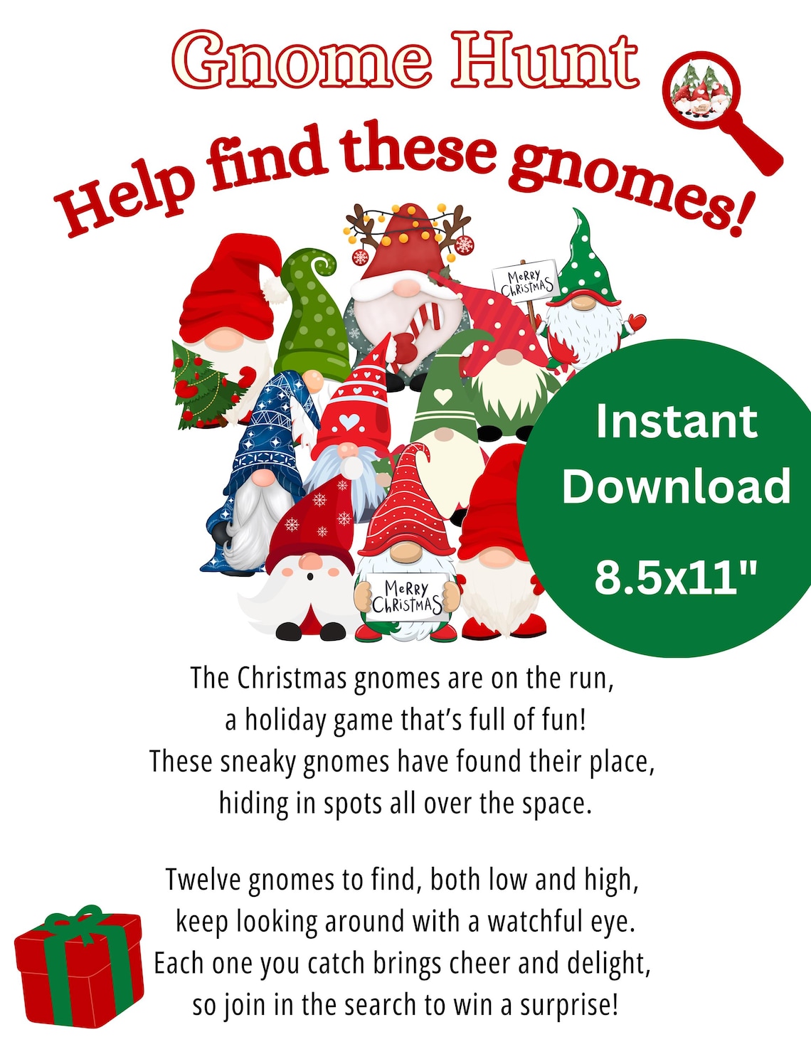Gnome Scavenger Hunt Christmas Game for Families, Printable Christmas ...