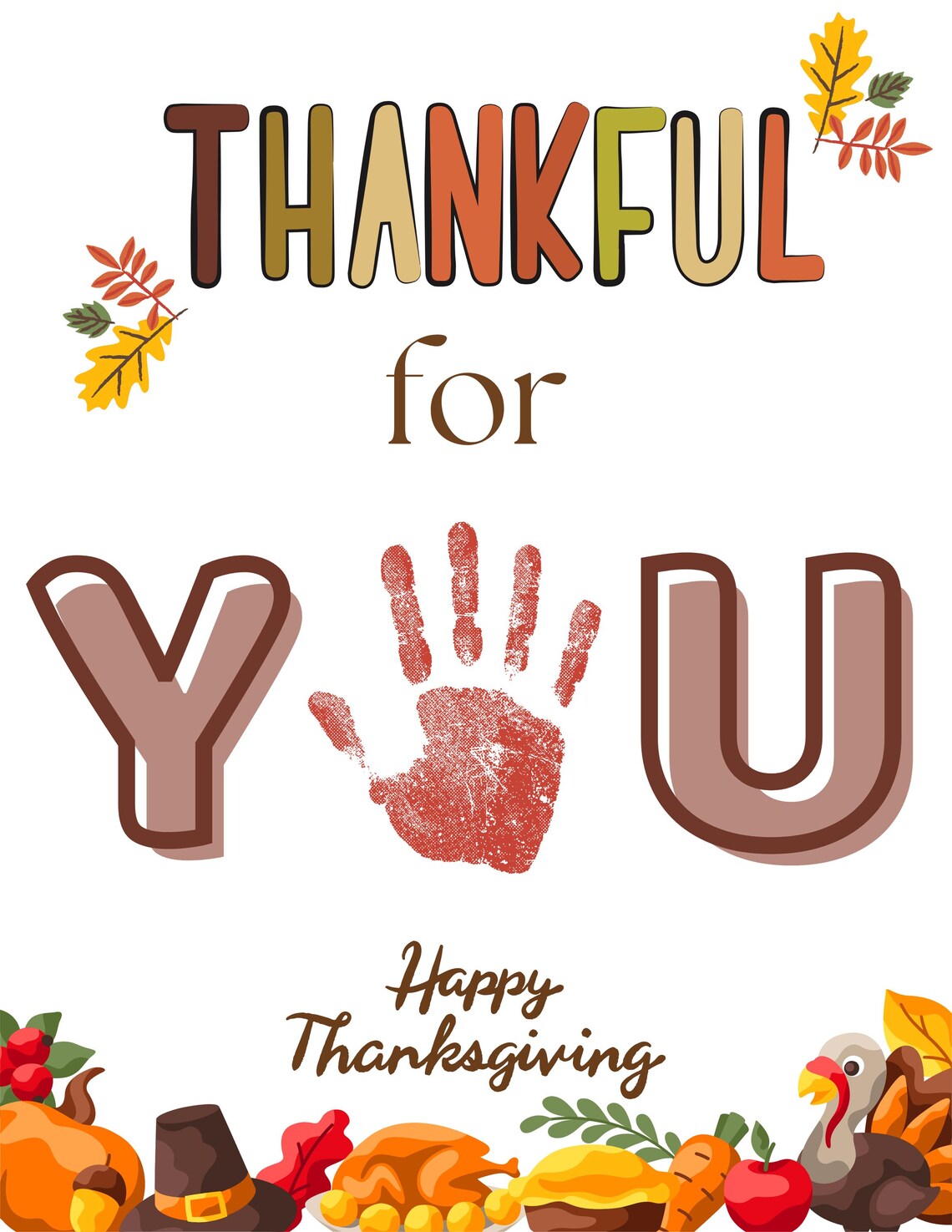 Thankful for You Handprint Art: Thanksgiving Craft (PDF Printable) - Etsy