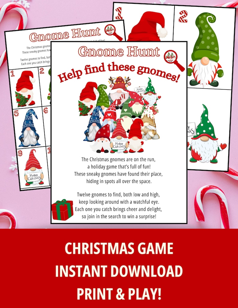 Gnome Scavenger Hunt Christmas Game for Families, Printable Christmas ...