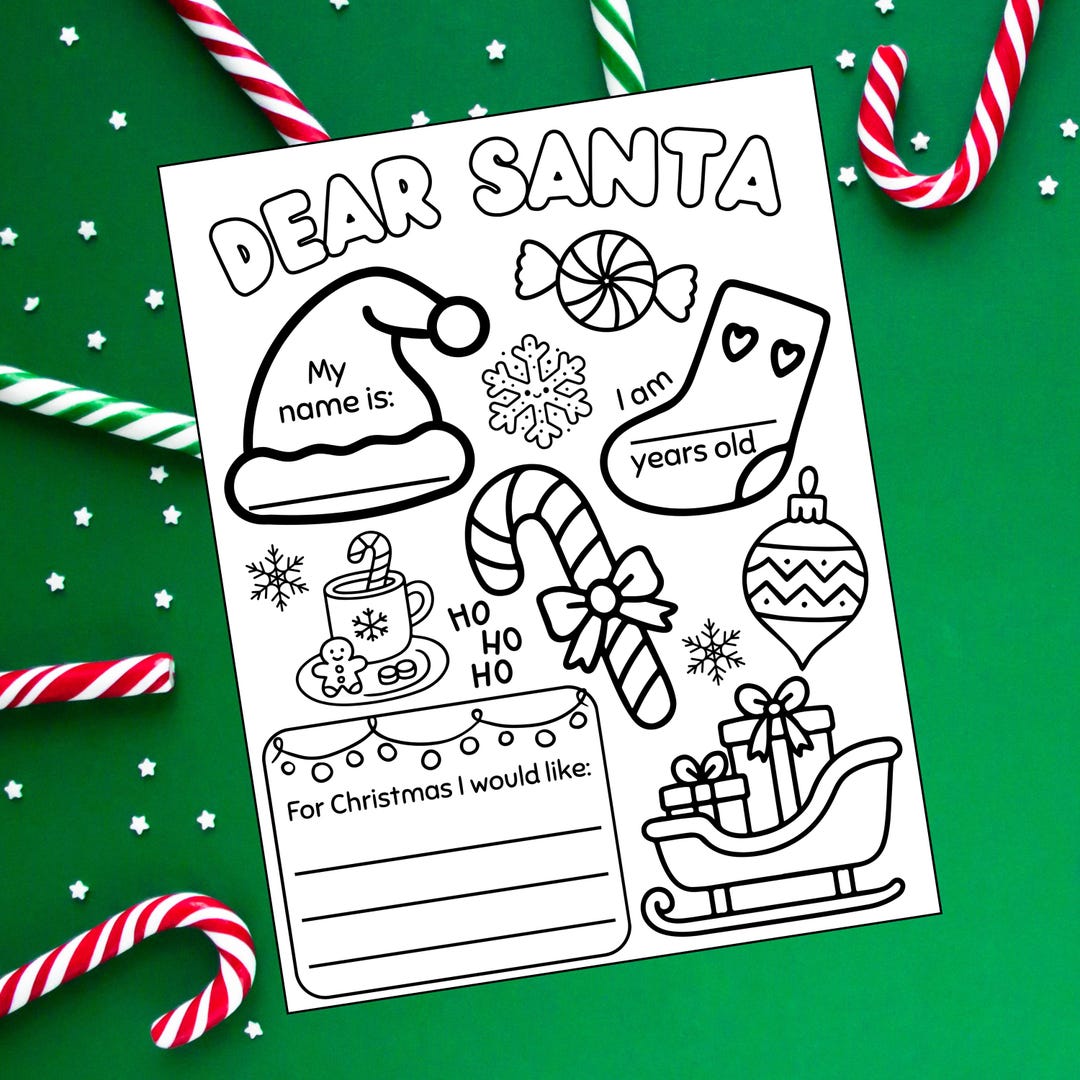 Printable Letter to Santa Template, Kids Christmas Coloring Activity ...