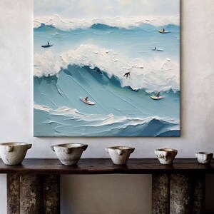 Vertical Oversized Waves Texture Painting, Original Abstract Ocean Art ...