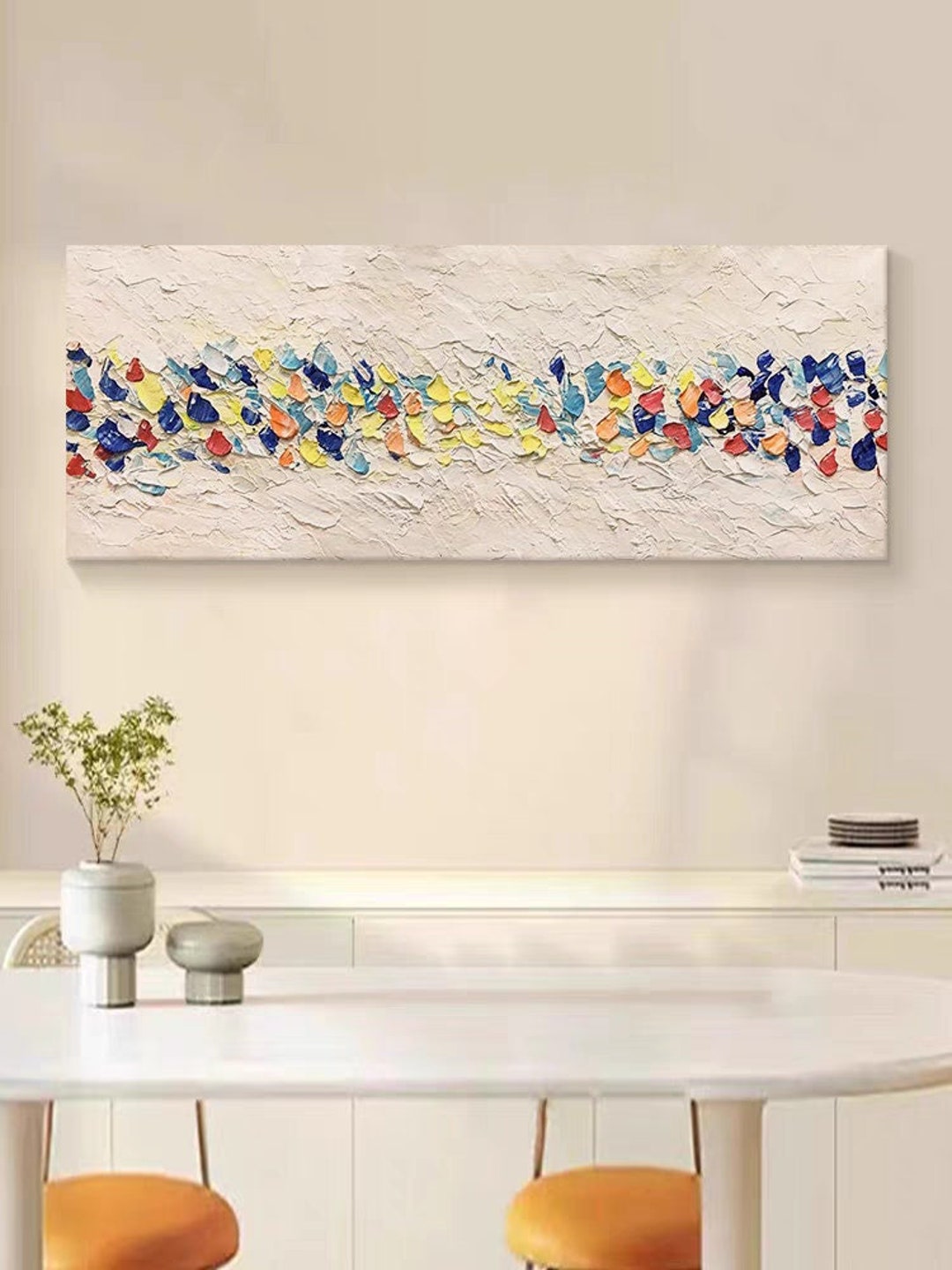 Bright Colorful Spotty Line, Extra Large White Multicolor Artwork ...