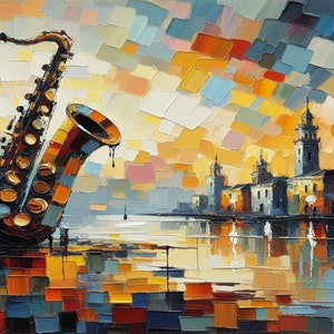 Oversized Saxophone Texture Painting, Original Musician Art ...