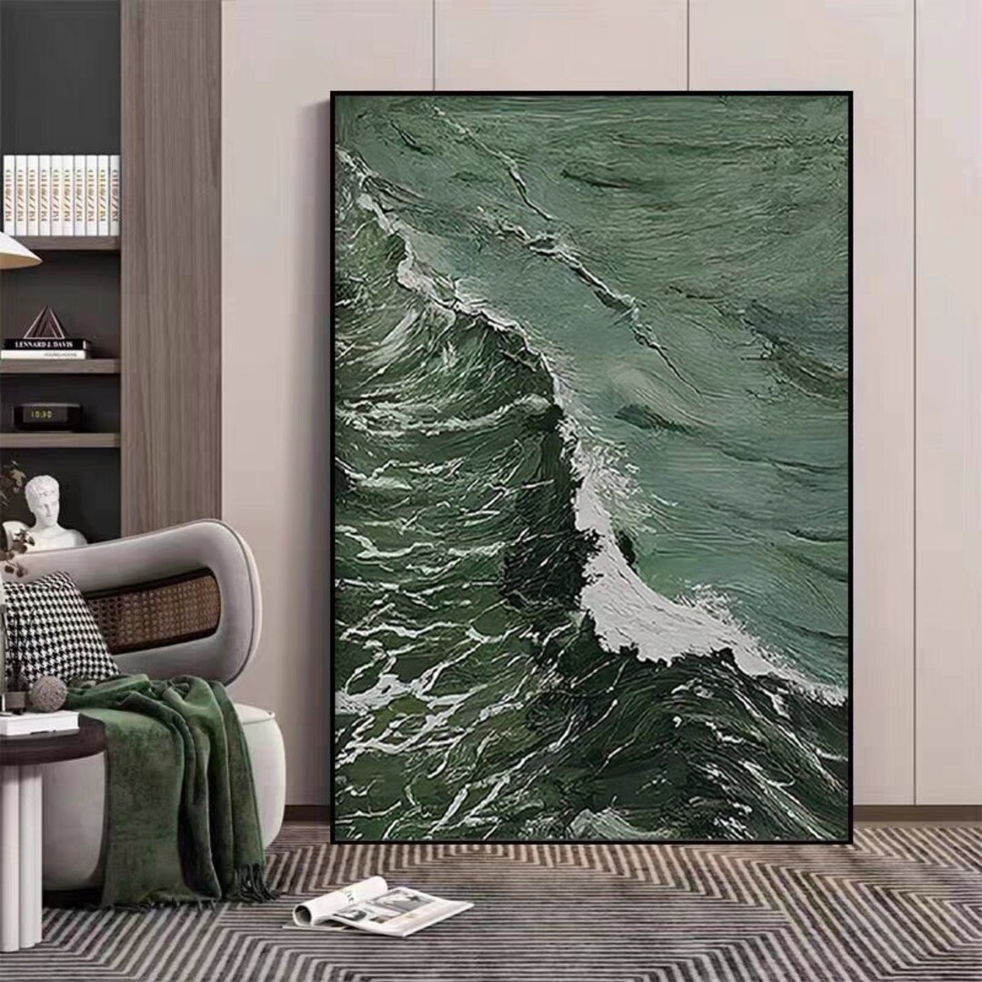 Extra Large Vertical Green Beach, Ocean Waves and Big Ocean Art, Thick ...