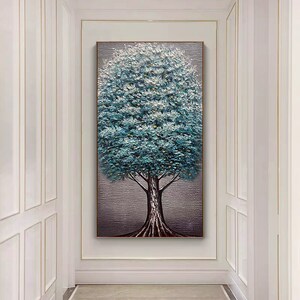 Big Blue Tree, Extra Large 3D Thick Textured Modern Wall Art, Abstract ...