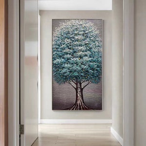 Big Blue Tree, Extra Large 3D Thick Textured Modern Wall Art, Abstract ...