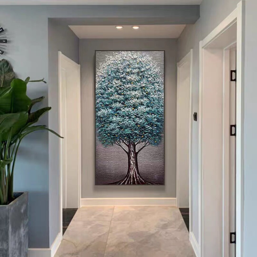 Big Blue Tree, Extra Large 3D Thick Textured Modern Wall Art, Abstract ...