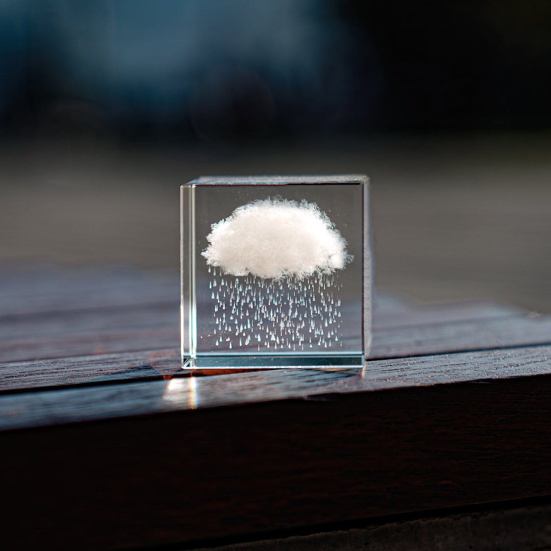 Crystal Cloud Rain Cube, Wolke, Sky, Rain, Cloud Sculpture, Paperweight, Shelf Sitter Decor ...