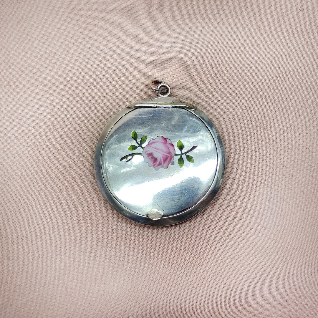 Lustrous Jugendstil Pink Rose Flower Motif Alpaca Locket Pendant Art ...