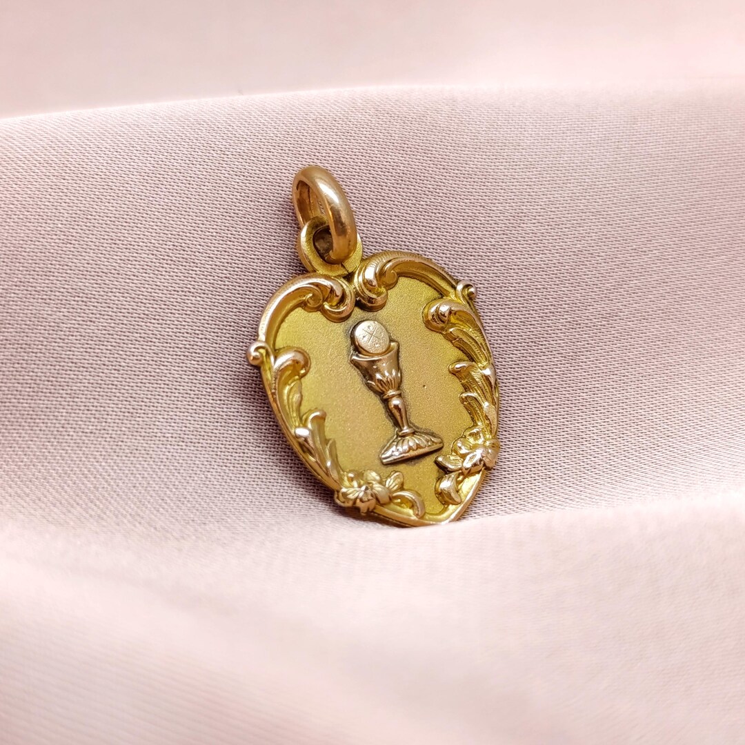Antique French FIX Heart Shape Chalice First Communion Medal Gold ...