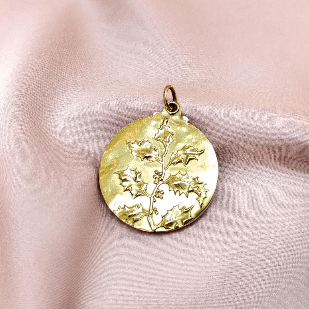 Huge 2" Belle Époque Holly Leaf Mirror Slide Locket Medallion Pansy ...