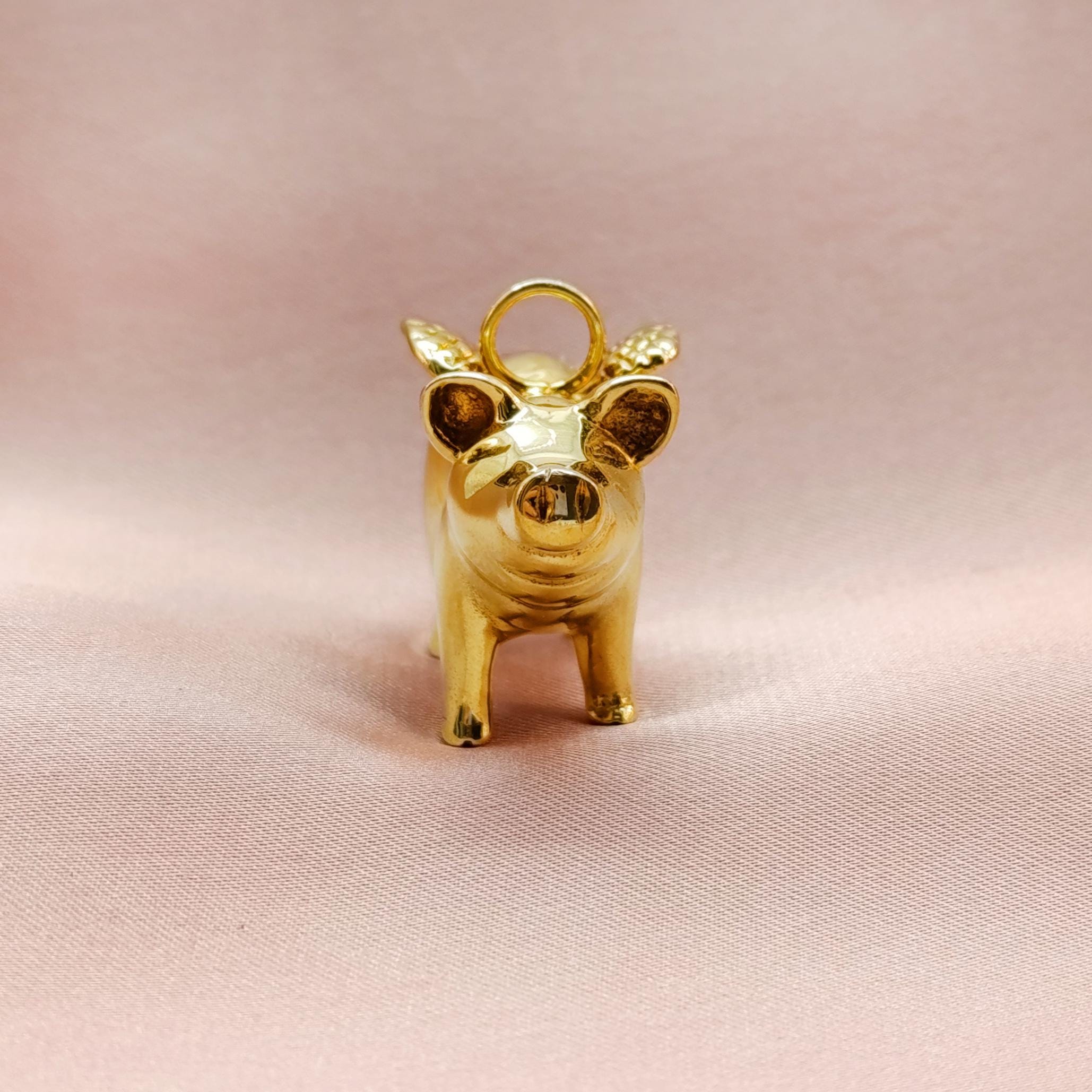 Adorable Flying Pig Solid Gold Gilt Sterling Silver Pendant Large ...