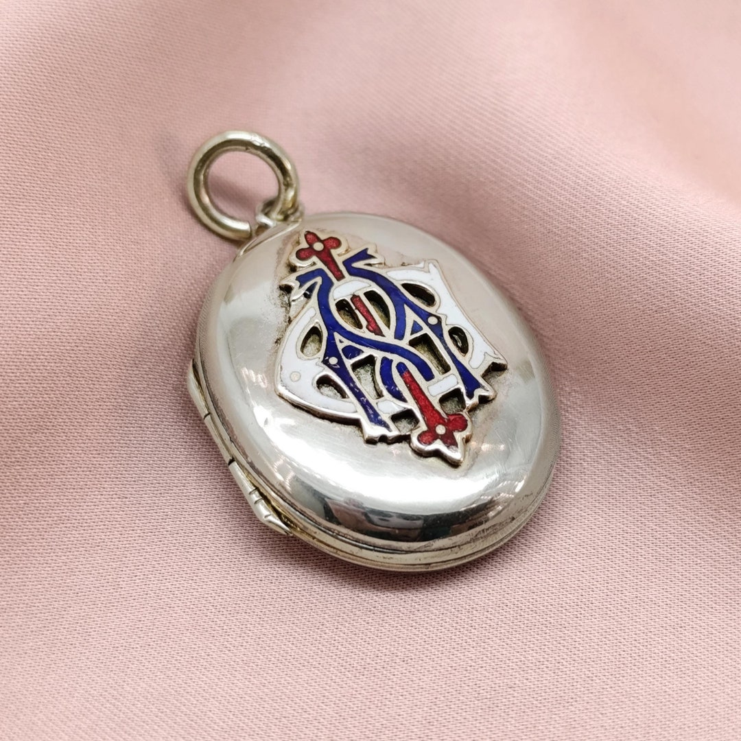 Stylish Victorian AEI Amity Eternity Infinity Memento Mori Locket Pendant Silver Metal Enamel ...
