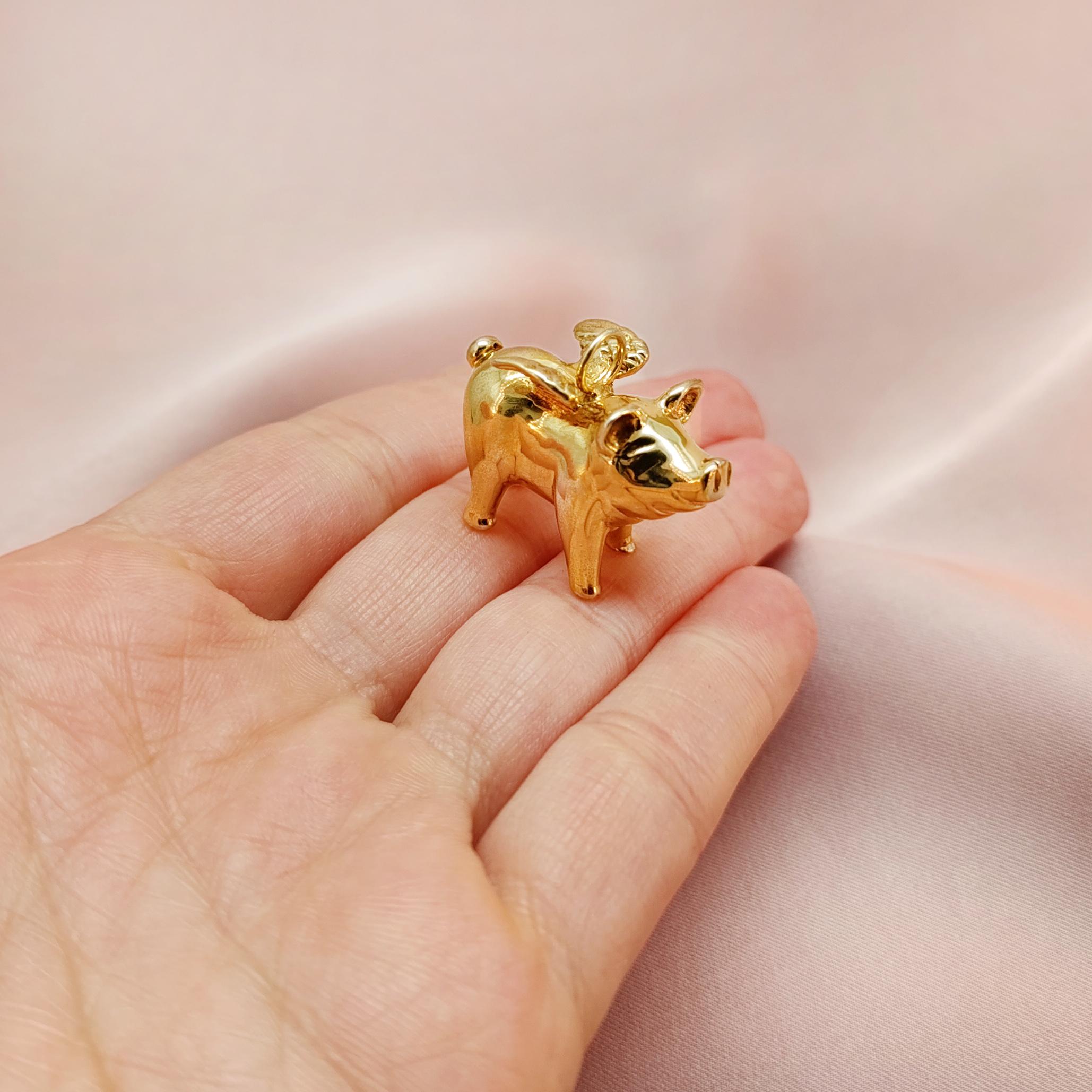 Adorable Flying Pig Solid Gold Gilt Sterling Silver Pendant Large ...