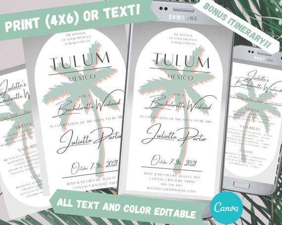 Tulum Bachelorette Party Invitation Itinerary Evite Tropical - Etsy