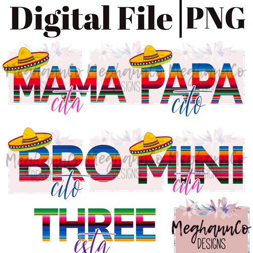 Three Esta Family Shirt PNG Mama Papa Mini Cita PNG Fiesta - Etsy