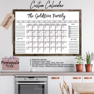 Custom Digital Printable Family Calendar | Large Family Calendar 2023 ...