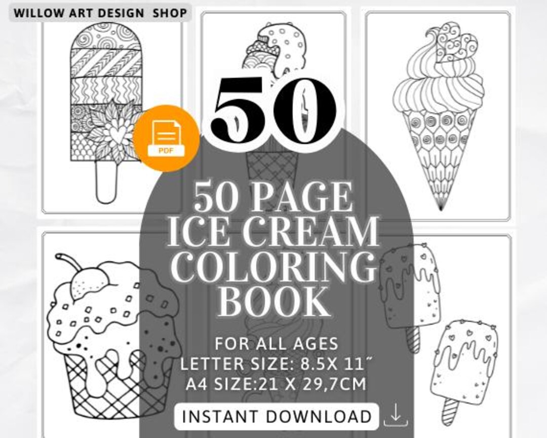 Page Ice Cream Coloring Book for All Ages Printable PDF Instant ...