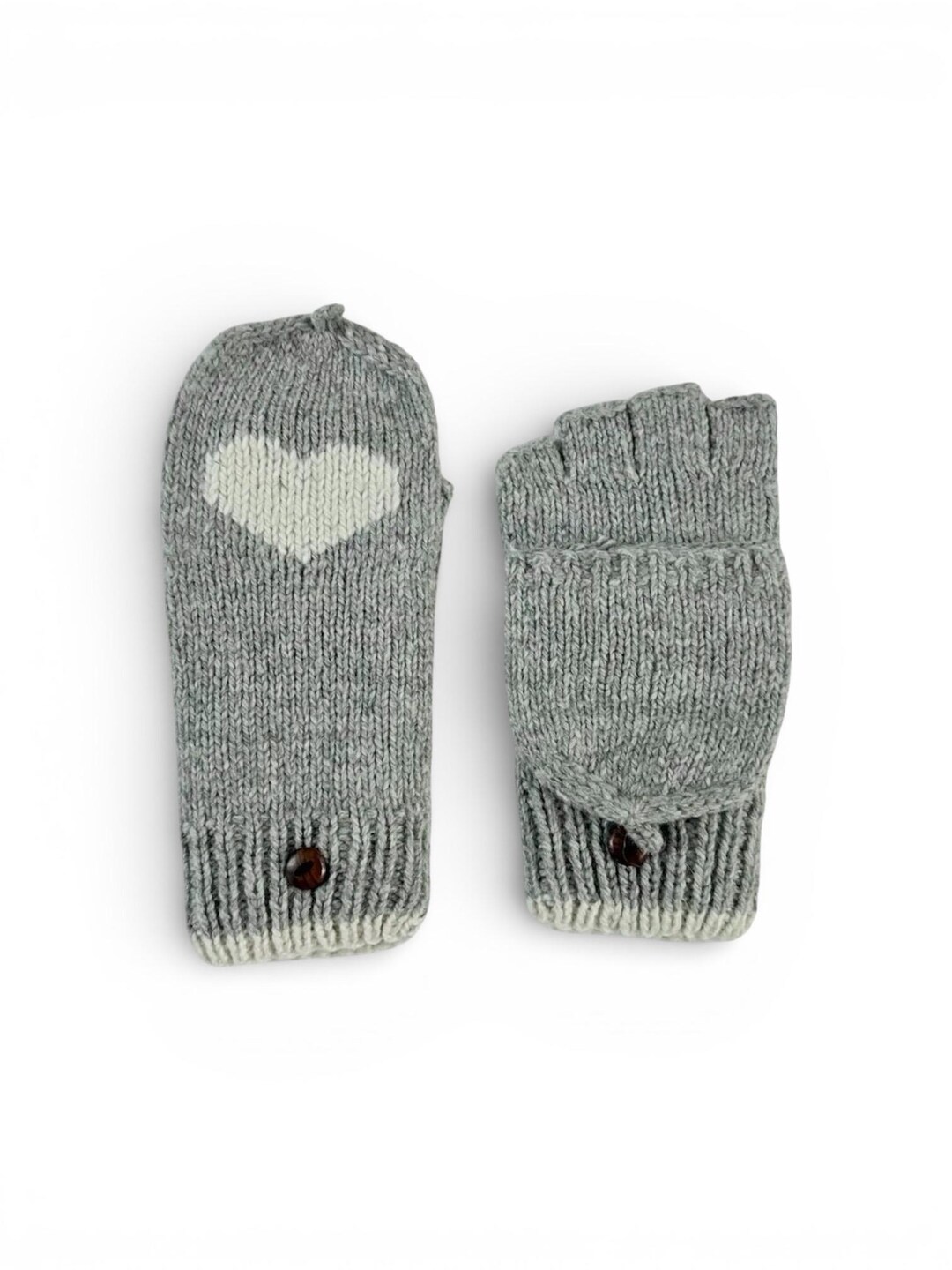 Handknit Alpaca Convertible Mittens, Gray Heart Glittens - Etsy