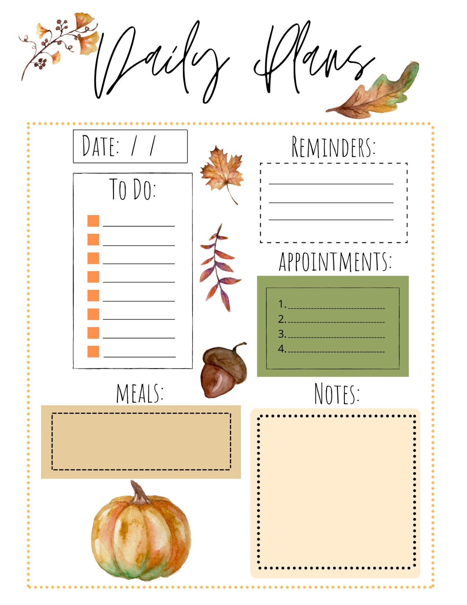 Fall Daily Planner, Printable, PDF File - Etsy