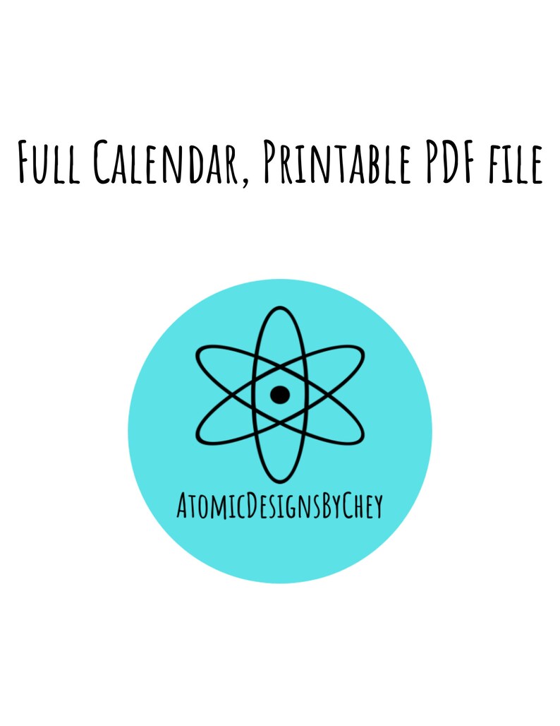 Themed Calendar, Printable, PDF File - Etsy
