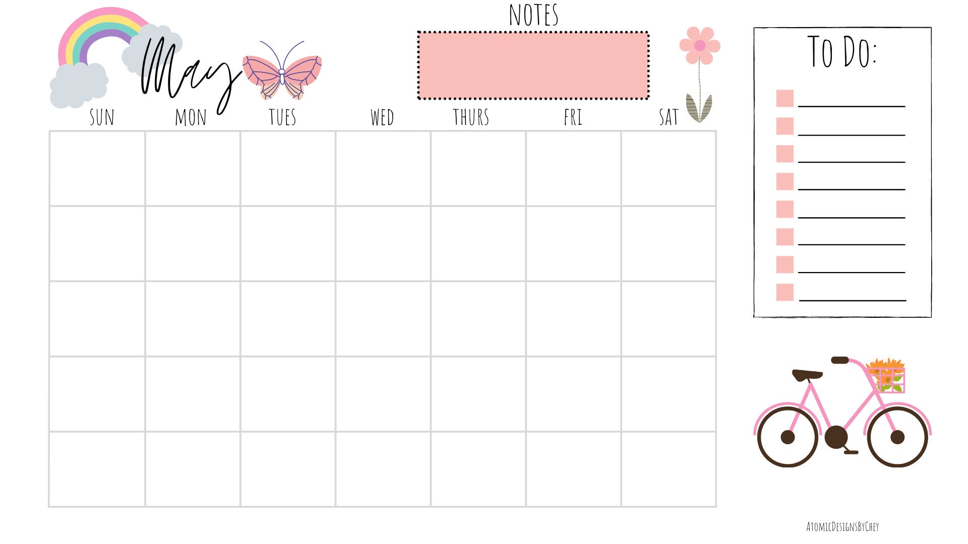 Themed Calendar, Printable, PDF File - Etsy