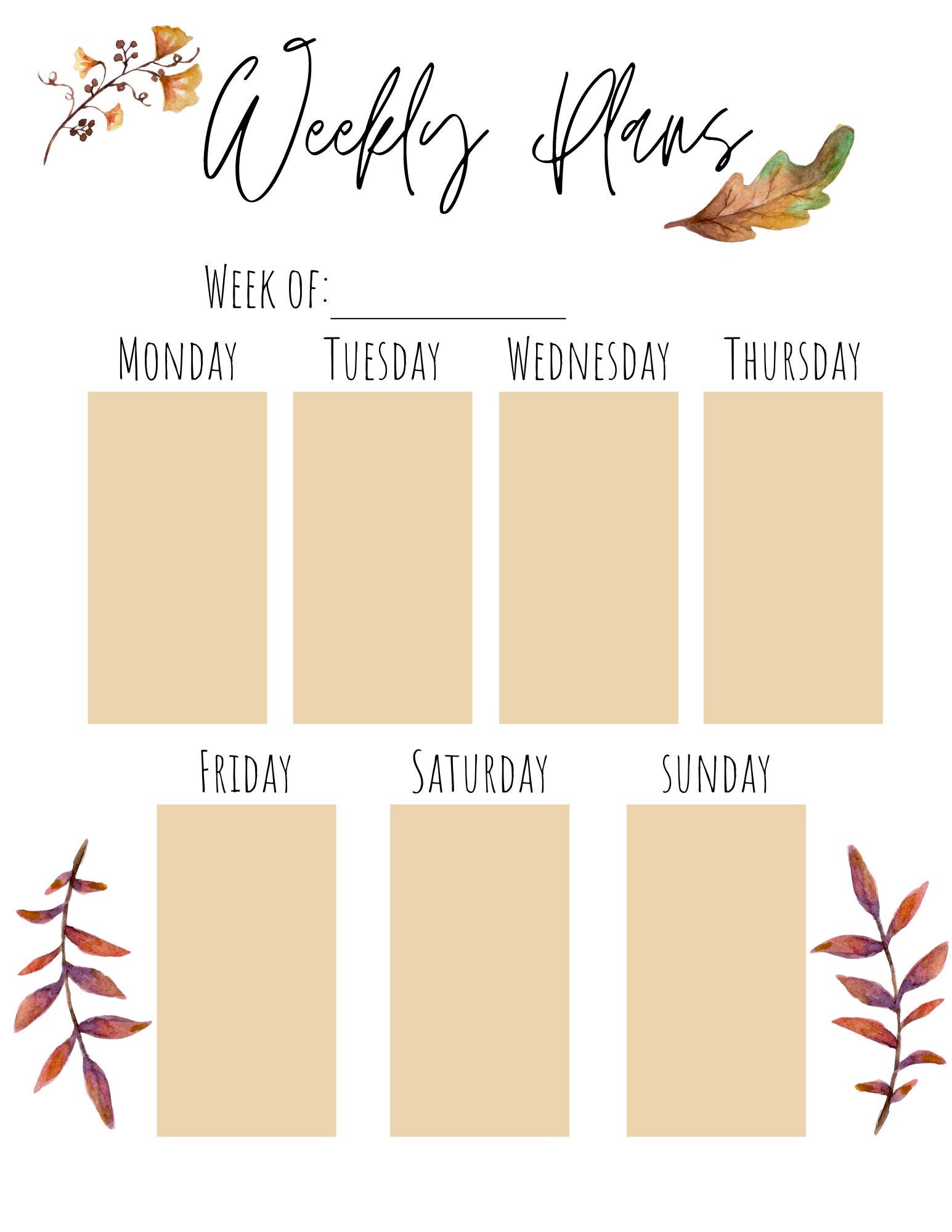 Fall Weekly Planner, Printable, PDF File - Etsy