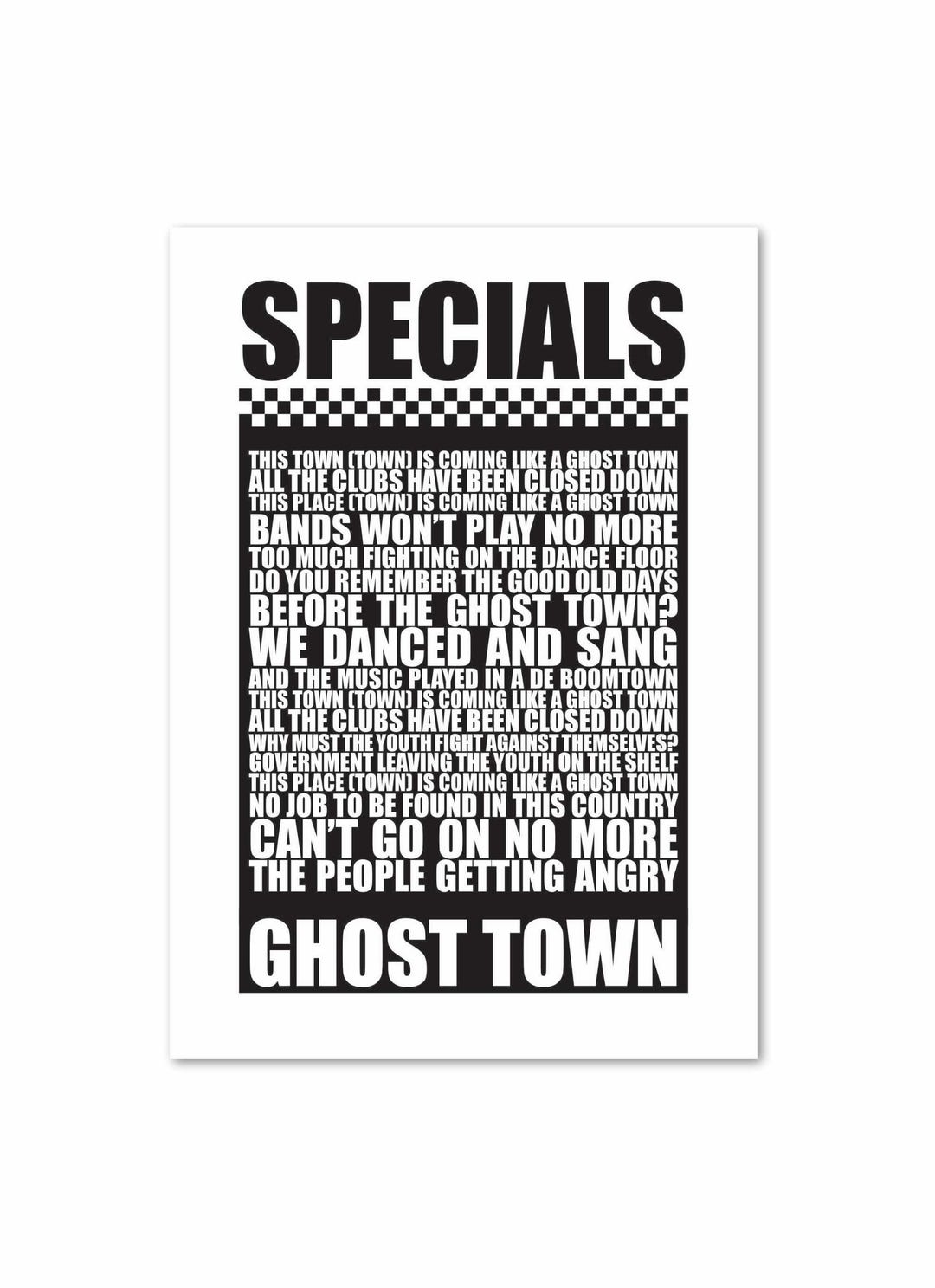 Ghost Town Poster | Music Print | Band Lyrics Wall Art | Two Tone | Ska ...