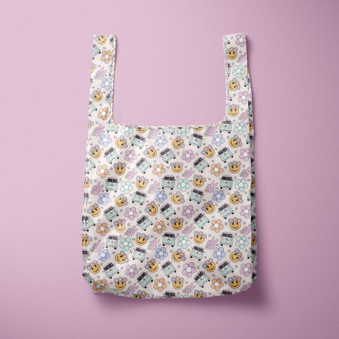 Groovy Doodles Large Reusable Bag, Foldable Shopping Bag,cute Shipping ...