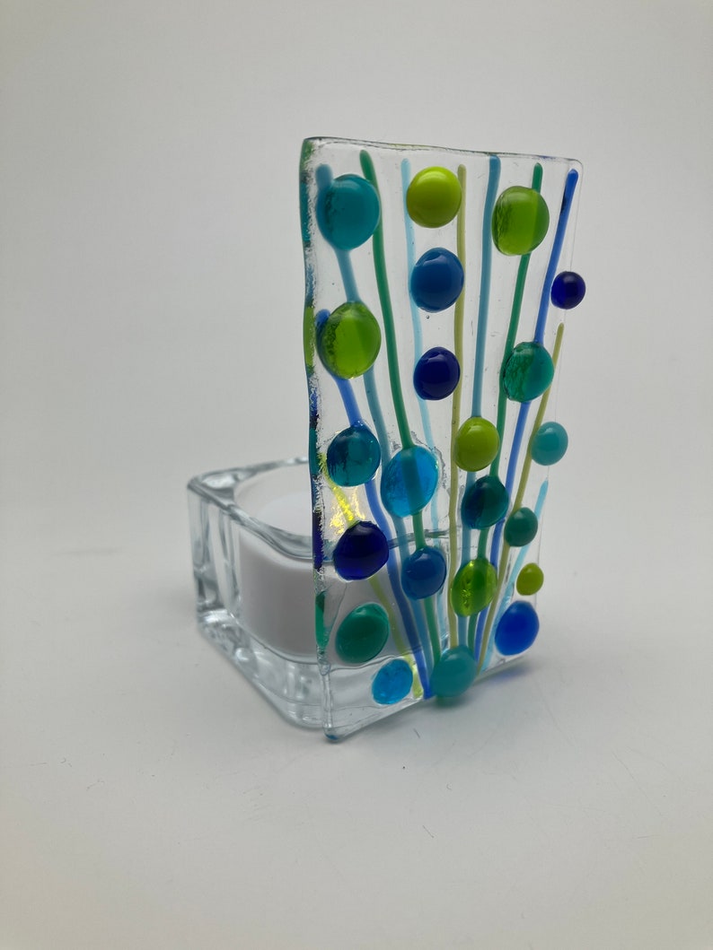 Handmade, Colourful, Fused Glass, Tea Light Candle Holder. Fused Glass ...