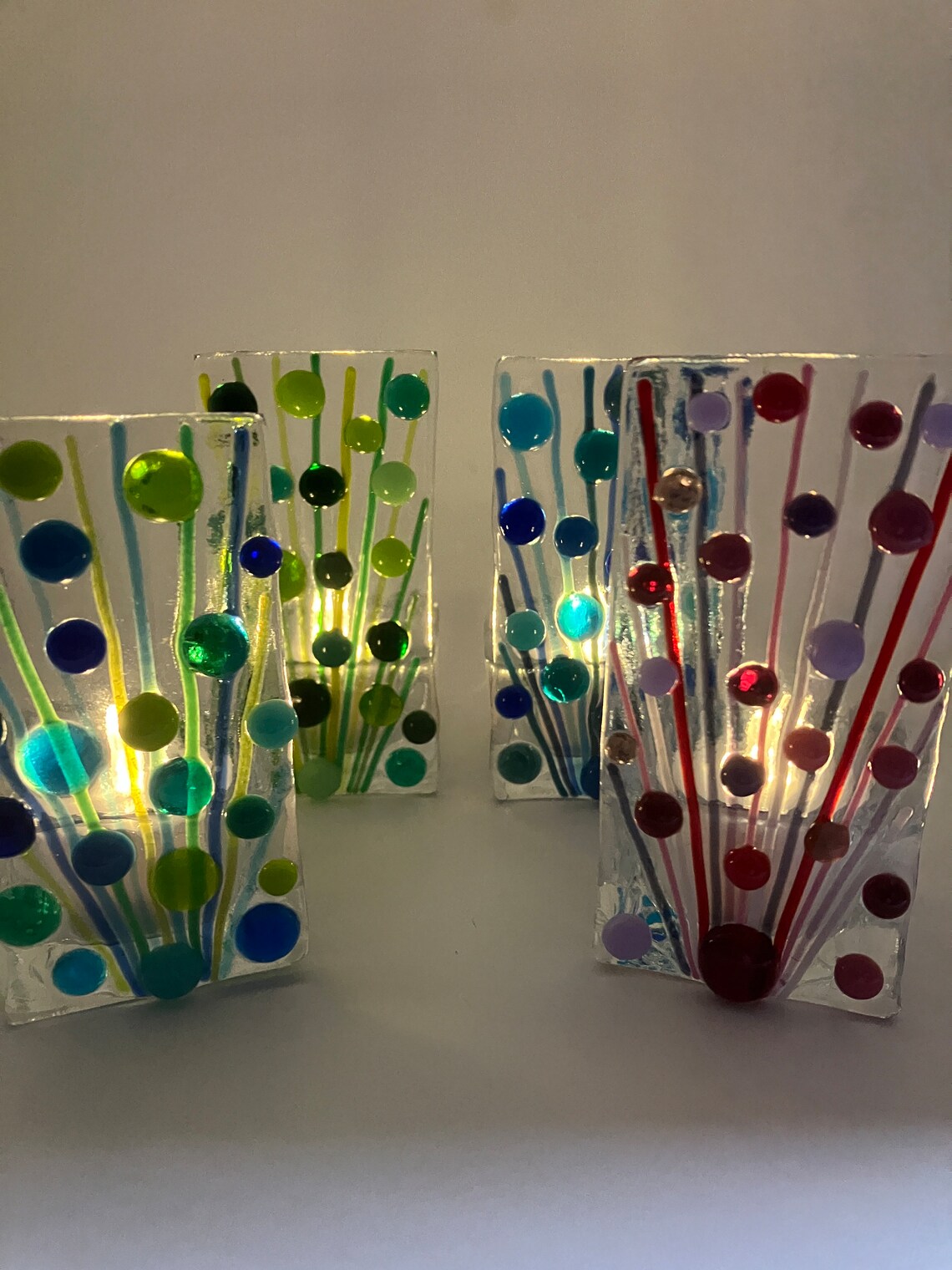 Handmade, Colourful, Fused Glass, Tea Light Candle Holder. Fused Glass ...