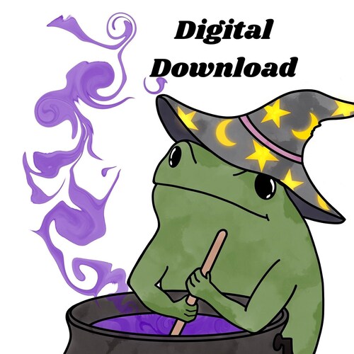 Witch Brewing Potion Frog Print Watercolor Art Funky Room - Etsy