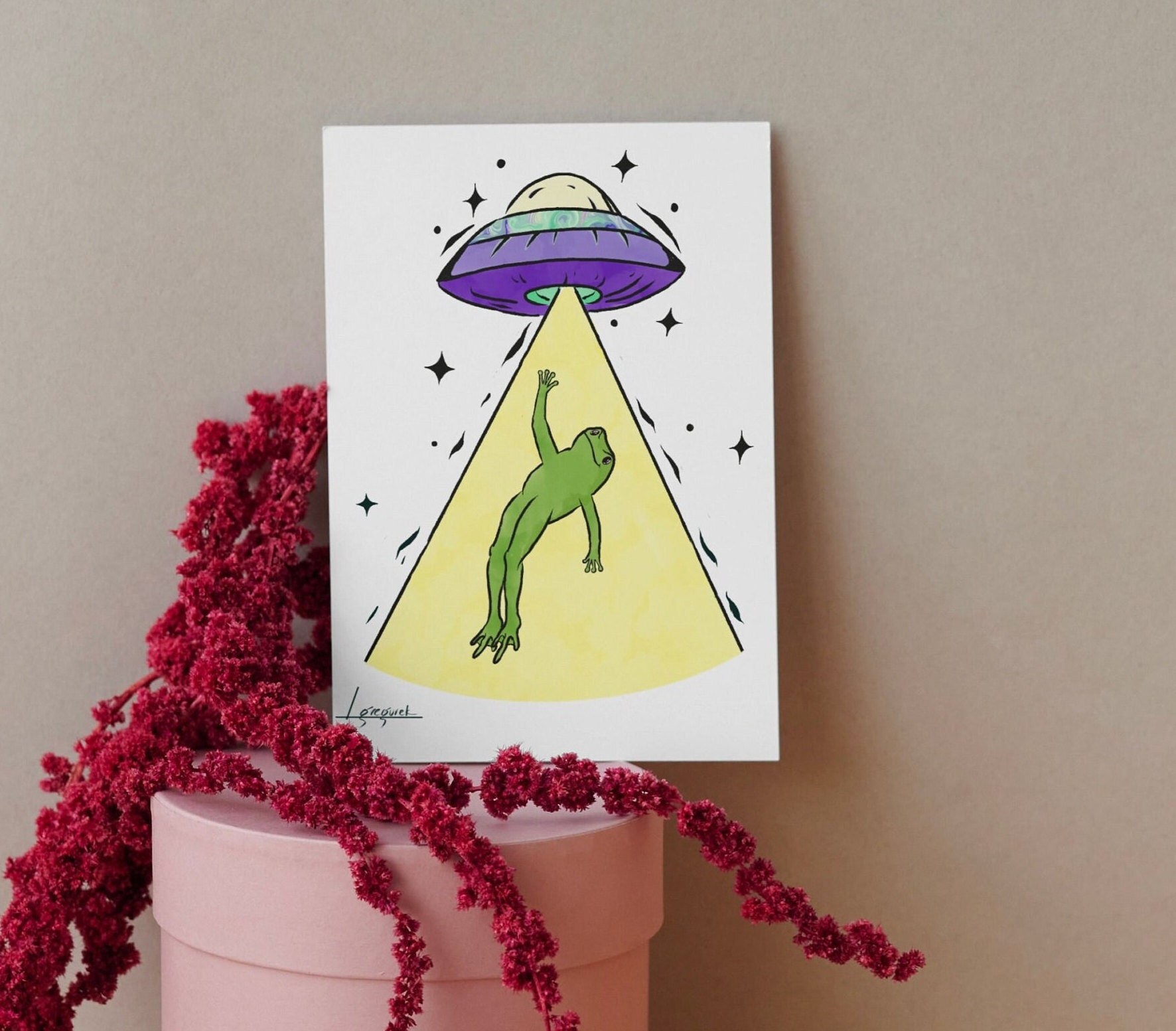 Alien Abduction Frog Print Funky Room Decor Watercolor Art Prints ...