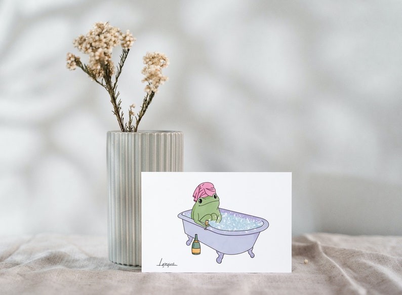 Bubble Bath Frog Print Watercolor Art Funky Room Decor - Etsy