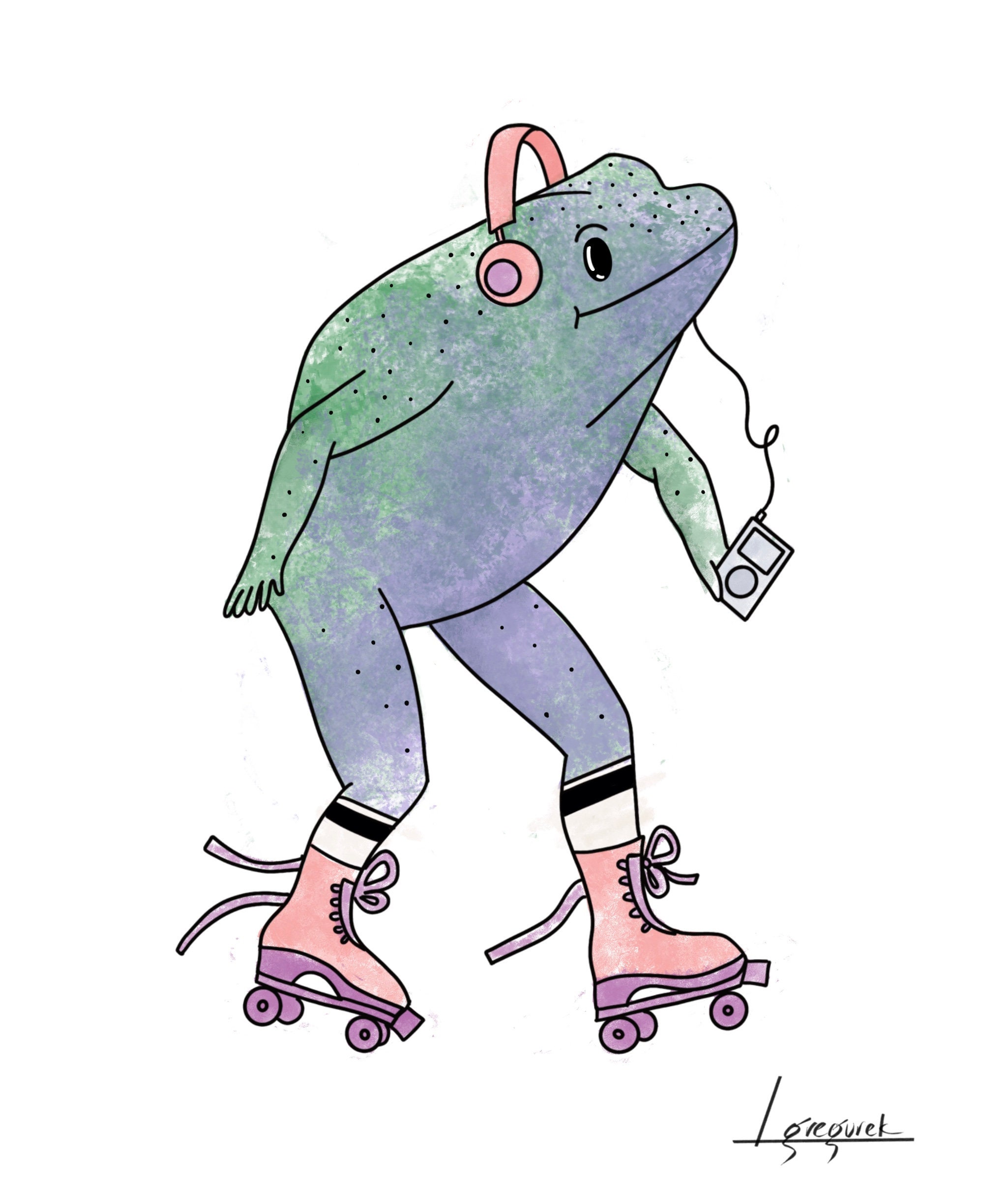 Rollerskating Frog Print Watercolor Digital Art Funky Wall - Etsy