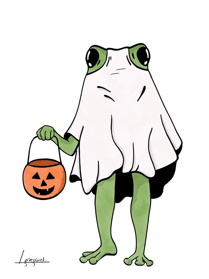 Sheet Ghost Frog Print Watercolor Art Funky Room Decor Spooky Frogs - Etsy
