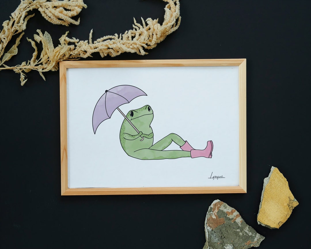 Rainy Day Frog Print | Watercolor Digital Art | Funky Wall Decoration ...